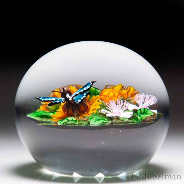 Ken Rosenfeld 2018 blue butterfly and sunflower bouquet paperweight ...