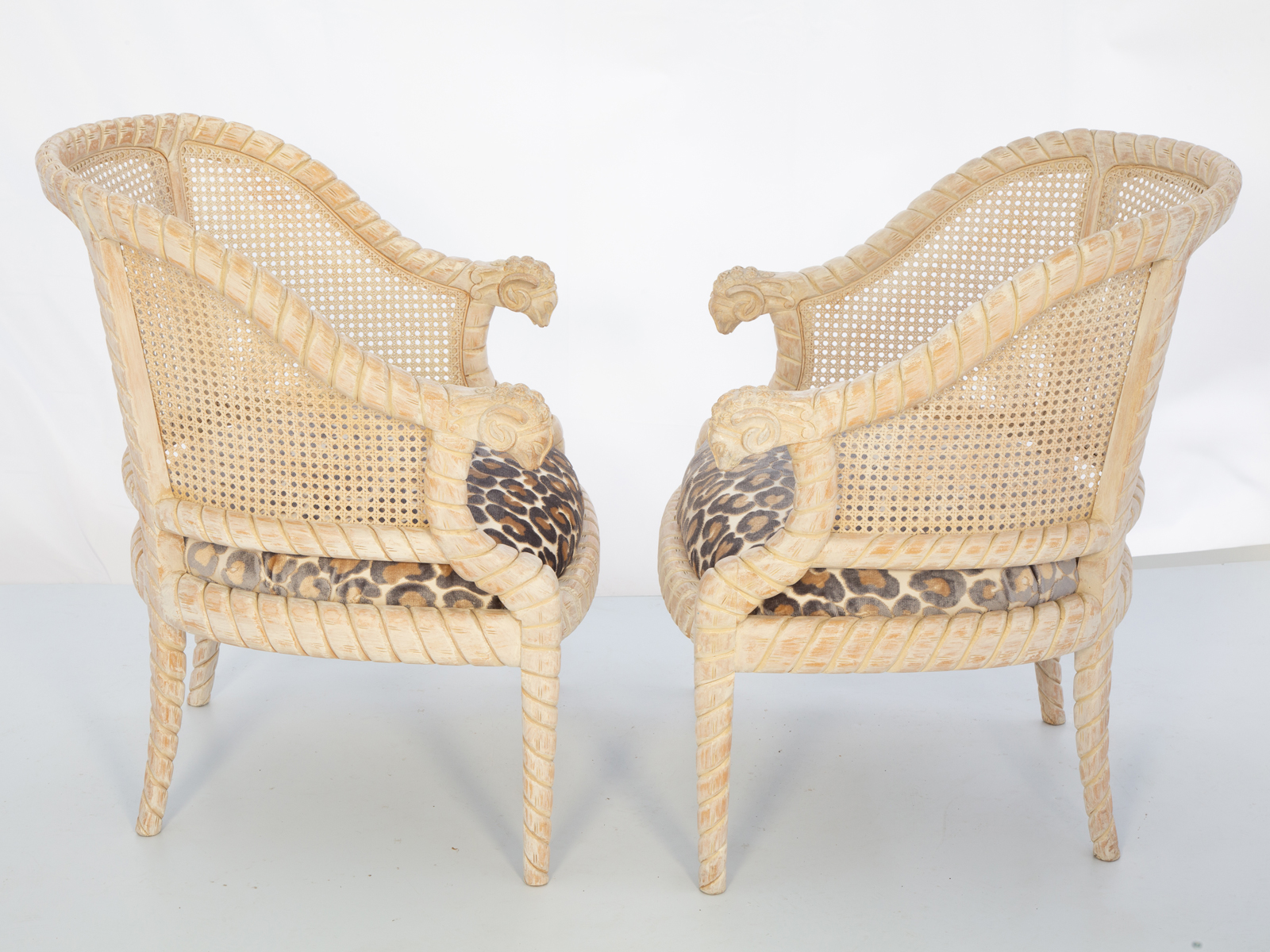 Pair of Vintage Hand-Carved and Caned Italian Barrel Chairs by ...