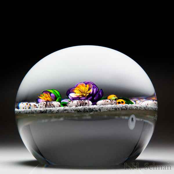 Ken Rosenfeld 1996 purple flowers and berries with pebbles paperweight ...